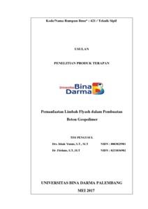 Pemanfaatan Limbah Flyash dalam Pembuatan Beton Geopolimer - Bina Darma e-Journal
